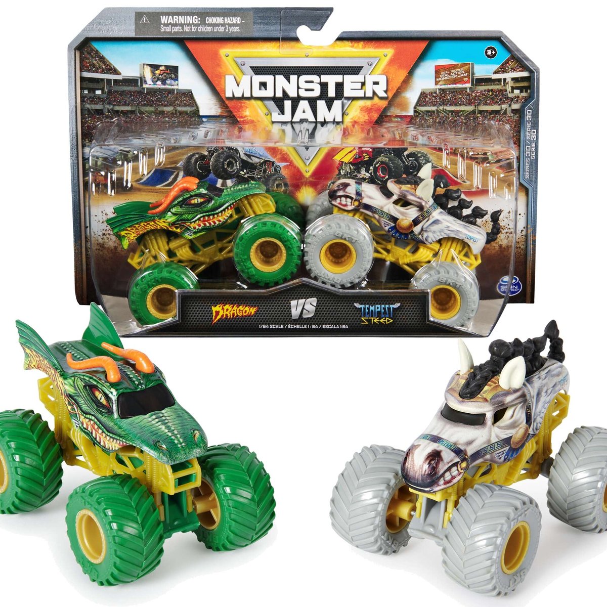 Monster Jam 2 pojazdy Monster Truck 1:64 Dragon vs Tempest Steed - Spin ...