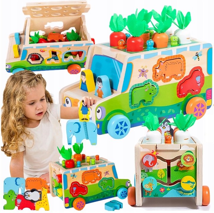 MONTESSORI SORTER KLOCKÓW ZŁAP ROBACZKA AUTO UKŁADANKA MARCHEWKI I ...