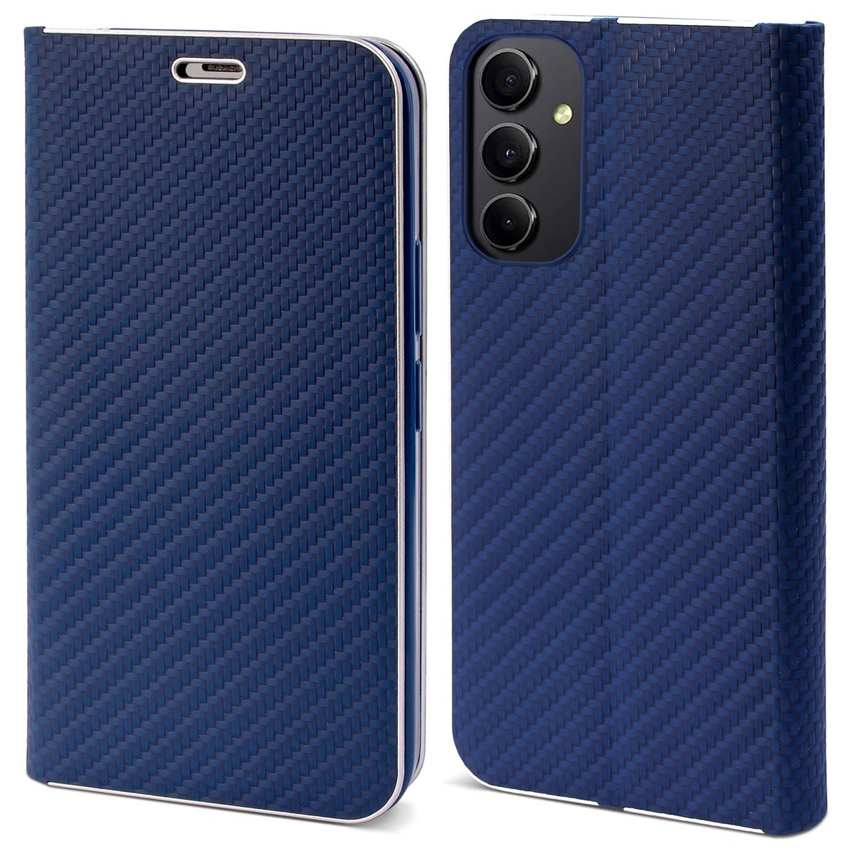 Moozy Etui z portfelem do Samsung A34 5G, ciemnoniebieskie włókno węglowe – etui z klapką z ...