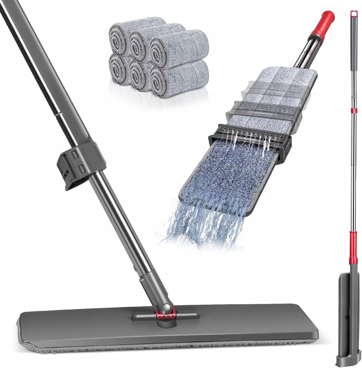 Mop Płaski Z Systemem Wyciskania Do Mycia Podłóg Z 6 Nakładkami 147cm ...