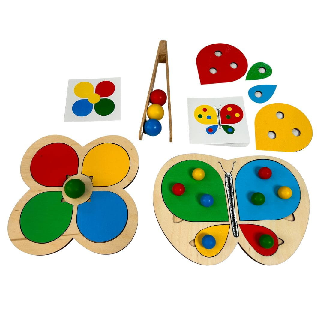 Motylek i kwiatek, układanka drewniana do nauki kolorów, odwzorowywanie ...