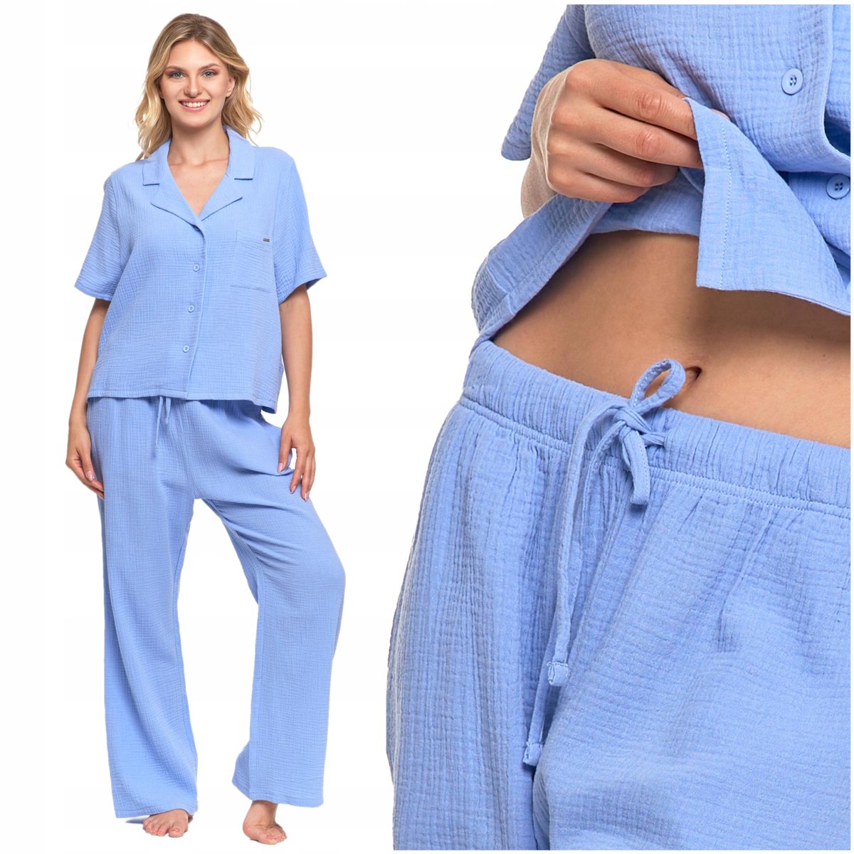 Mu linowa PI AMA DAMSKA Bawe niana Kr tka Koszula D ugie Spodnie MORAJ S - Moraj | Moda Sklep ...