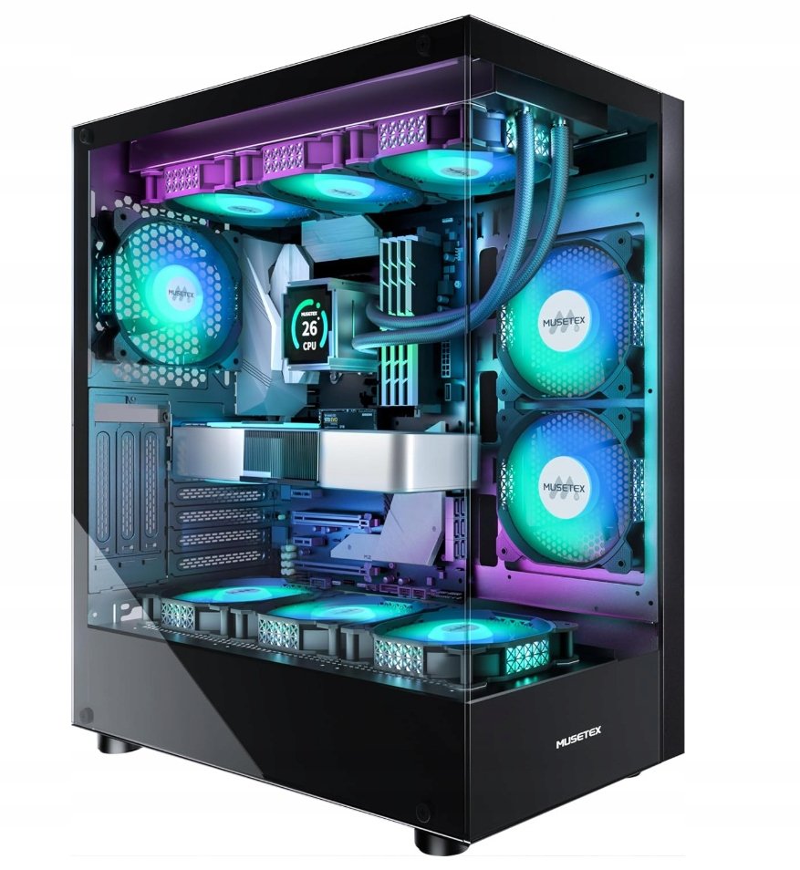 MUSETEX Obudowa PC ATX, 6 wentylatorów ARGB, Mid Tower ATX - Inna marka ...