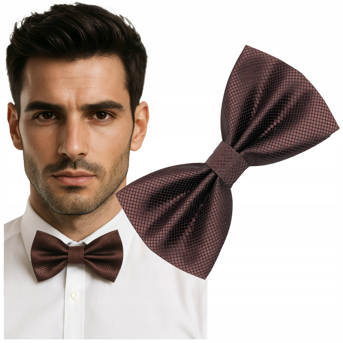Muszka męska w drobną kratkę - brązowa - Luvu | Moda Sklep EMPIK.COM
