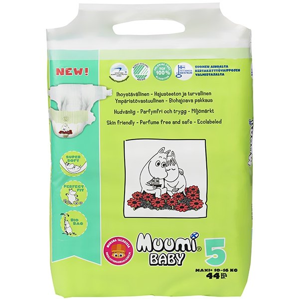 MUumi Baby, Pieluchy jednorazowe 5, 10-16 kg, Maxi, 44 szt. - Muumi ...