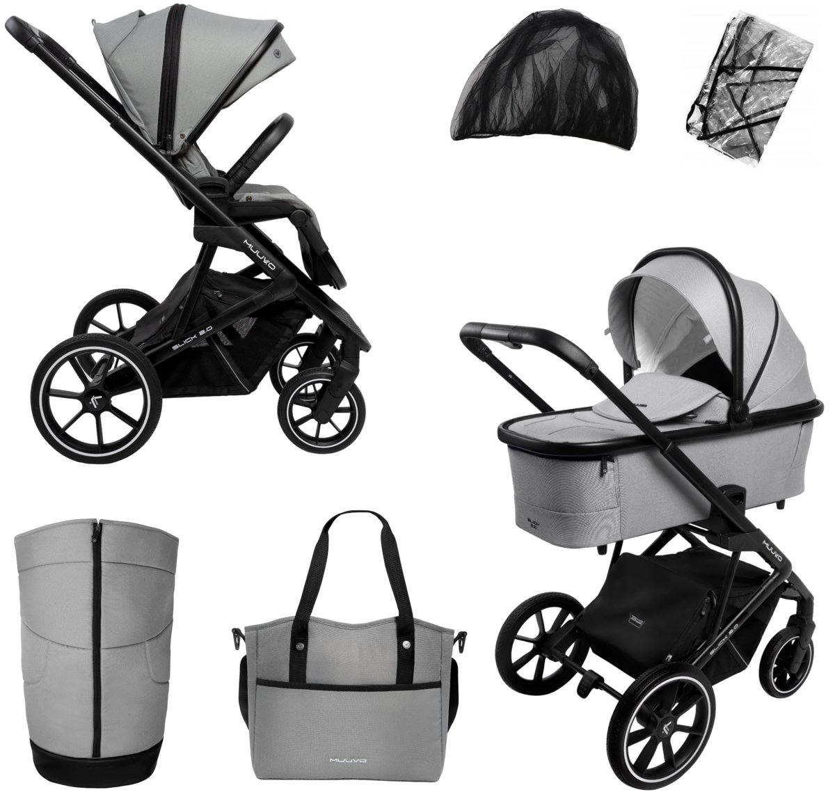 MUUVO Slick 2.0 - wózek wielofunkcyjny, zestaw 2w1 | Light Grey - Muuvo ...