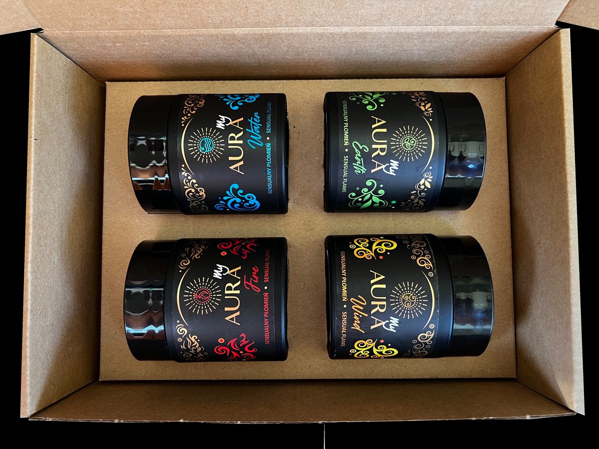 MyAURA Zestaw prezentowy Cztery Żywioły, 4 x Zapachowa Świeca Sojowa 90g (Fire, Earth, Wind ...