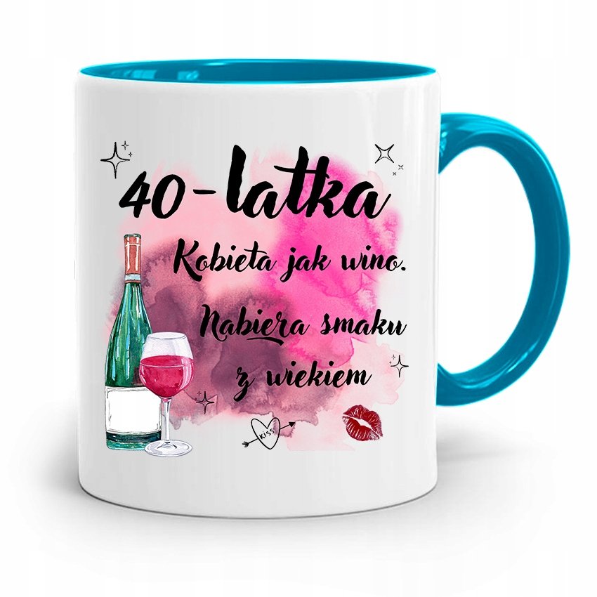 NA URODZINY 40 40te 40-te KUBEK BŁĘKITNY PREZENT z Nadrukiem ze Zdjęciem - PoliDraw | Sklep ...