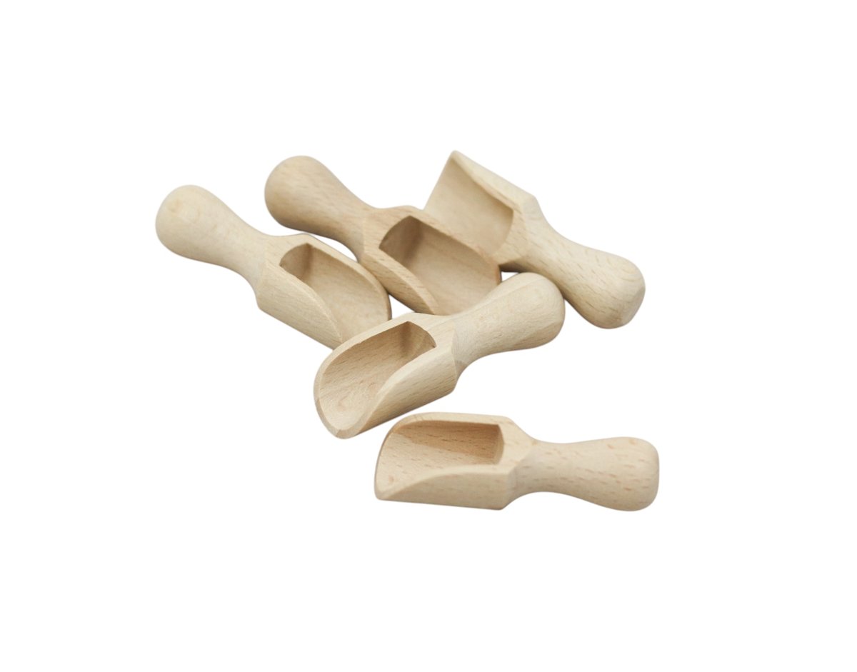 Nabierak czerpak drewniany bukowy surowy mały do przypraw 5cm 5 sztuk ...