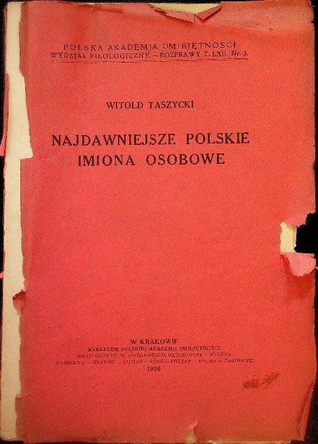 Najdawniejsze Polskie Imiona Osobowe 1925 r. - Opracowanie zbiorowe ...