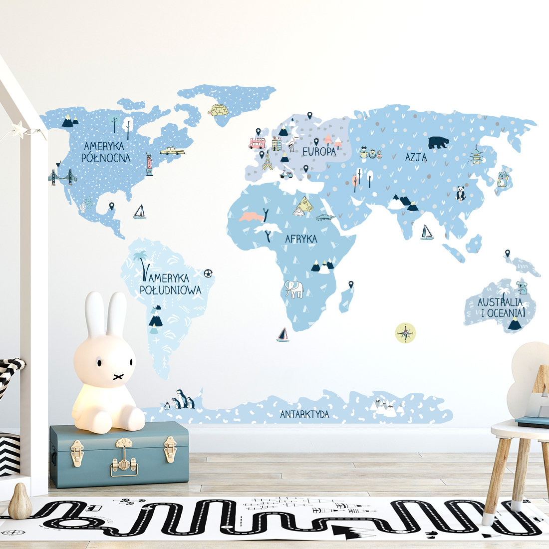 Naklejka Na Ścianę - Mapa Świata Ice Cold M - PasteloweLove | Sklep EMPIK.COM