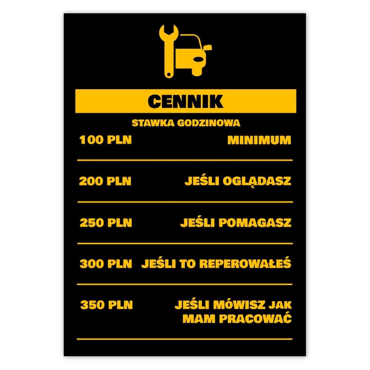 Naklejka ścienna A2 PION Stawka godzinowa Mechanik - ZeSmakiem | Sklep EMPIK.COM