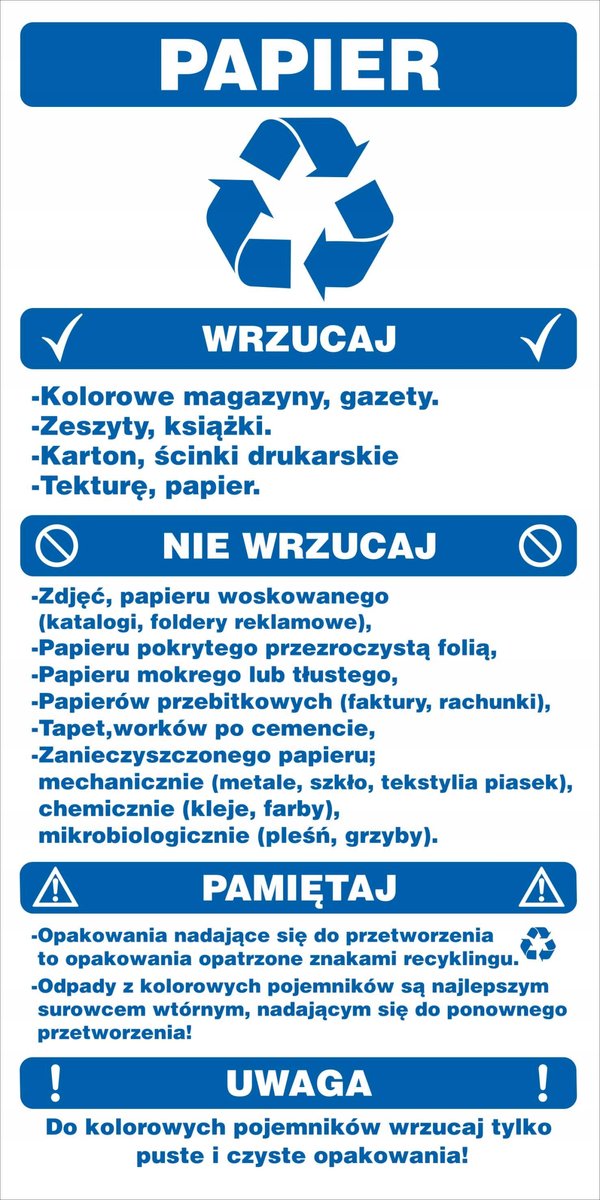 Naklejka SEGREGACJA ODPADÓW, PAPIER 25x50cm - Inna marka | Sklep EMPIK.COM