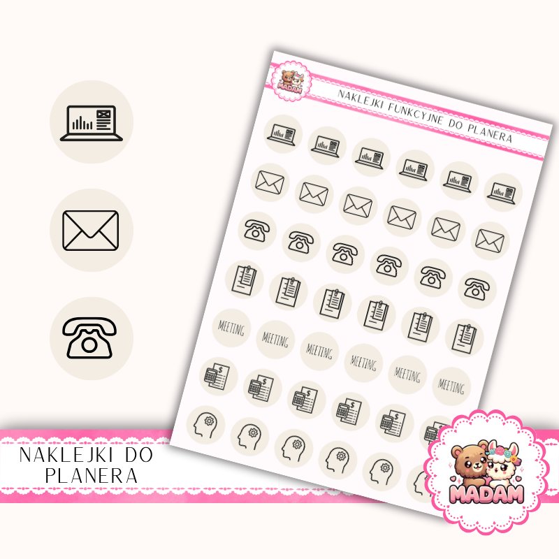 Naklejki Ikony Funkcyjne do Planera i Bullet Journal – Praca i Organizacja 13×18 – spotkania ...