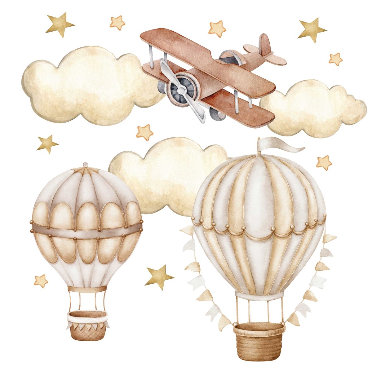 Naklejki na ścianę dla dzieci balony i samolot w odcieniach beżu 60x120 ...
