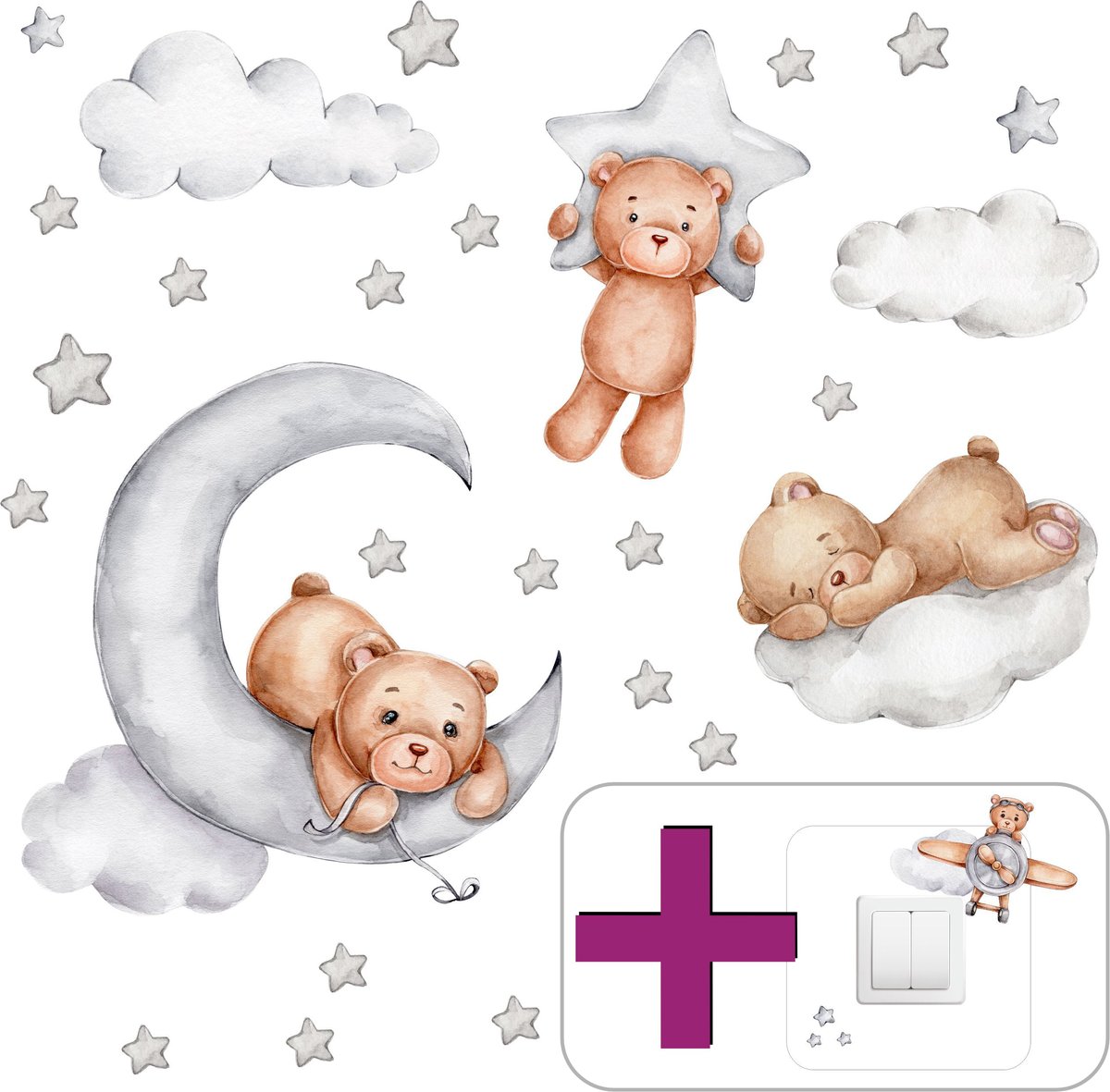 Naklejki na ścianę dla dzieci Miś Obrazki dziecięce + Kontakt Włącznik ...