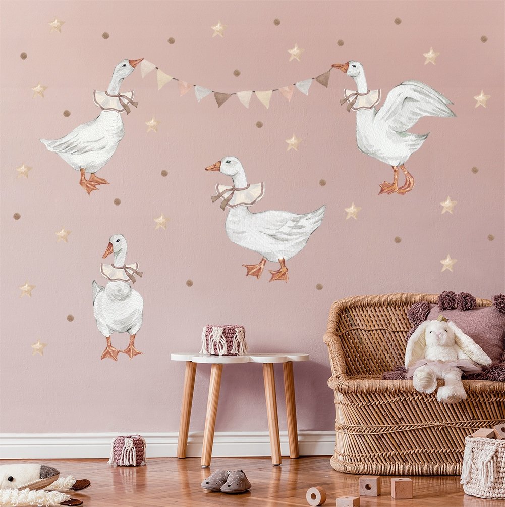 Naklejki na ścianę gęsi gąski gęś boho gwiazdki groszki - Wally Fox ...