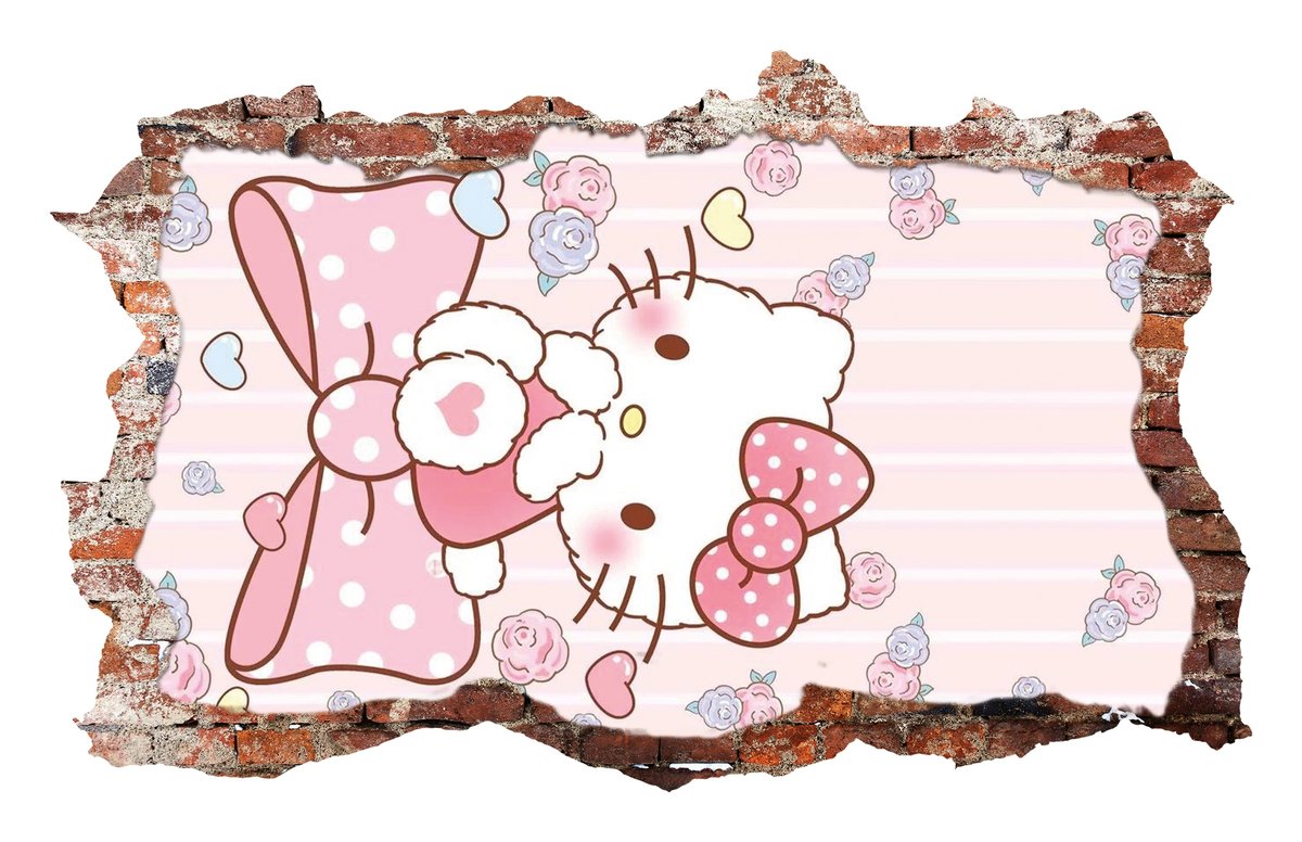 Naklejki na ścianę Hello Kitty Kotek fototapeta 3D Dziura 70x46 cm #4 ...