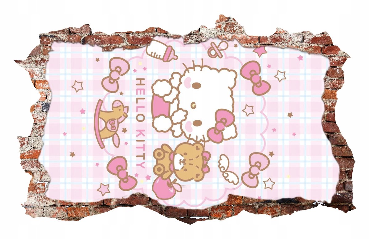 Naklejki na ścianę Hello Kitty Kotek fototapeta 3D Dziura 70x46 cm #6 ...