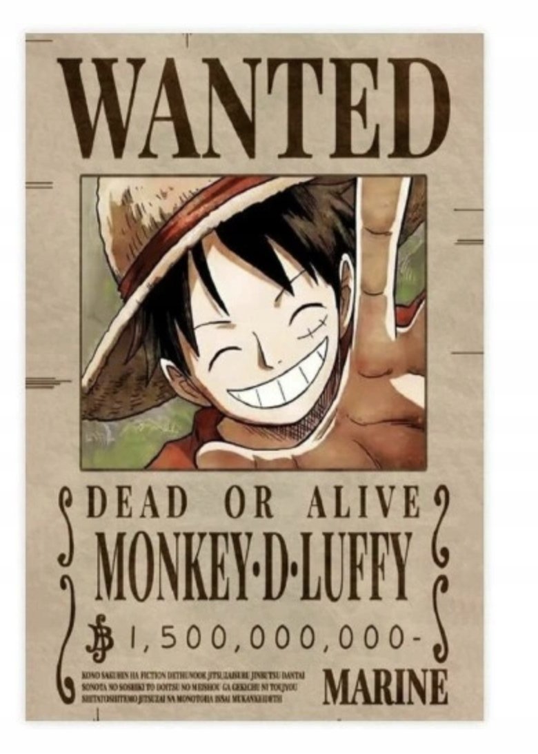 Naklejki na ścianę One Piece Monkey D Luffy Wanted 90x60 cm - Atram ...