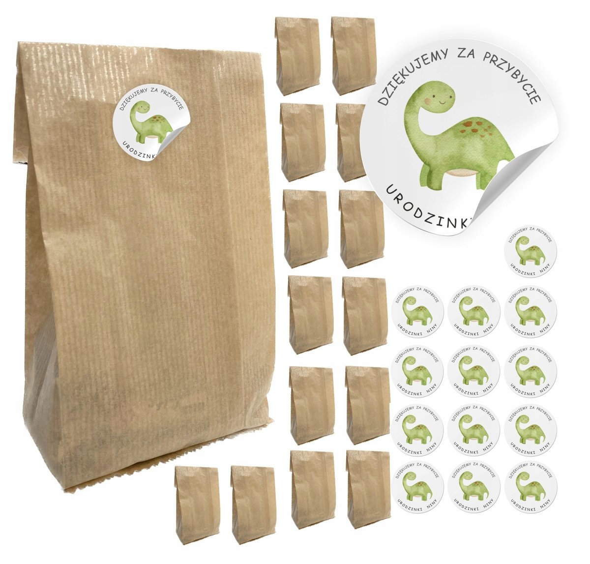 Naklejki plus worki papierowe, personalizowane podziękowania, dinozaur A138 - Inna marka | Sklep ...