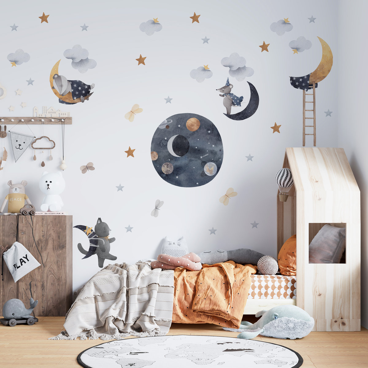 Naklejki Ścienne Dla Dzieci Kosmos Zwierzęta Chmury Gwiazdy Boho Zestaw - Muralo | Sklep EMPIK.COM