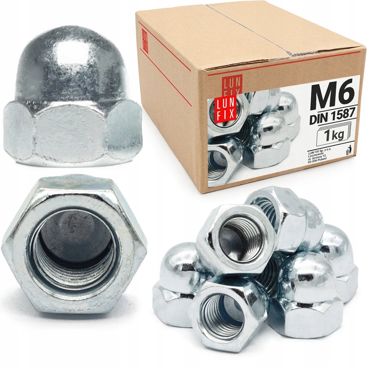 Nakrętka kołpakowa M6 DIN 1587 kapturkowa grzybkowa ocynk ocynkowana 1kg - Lun Fix | Sklep EMPIK.COM
