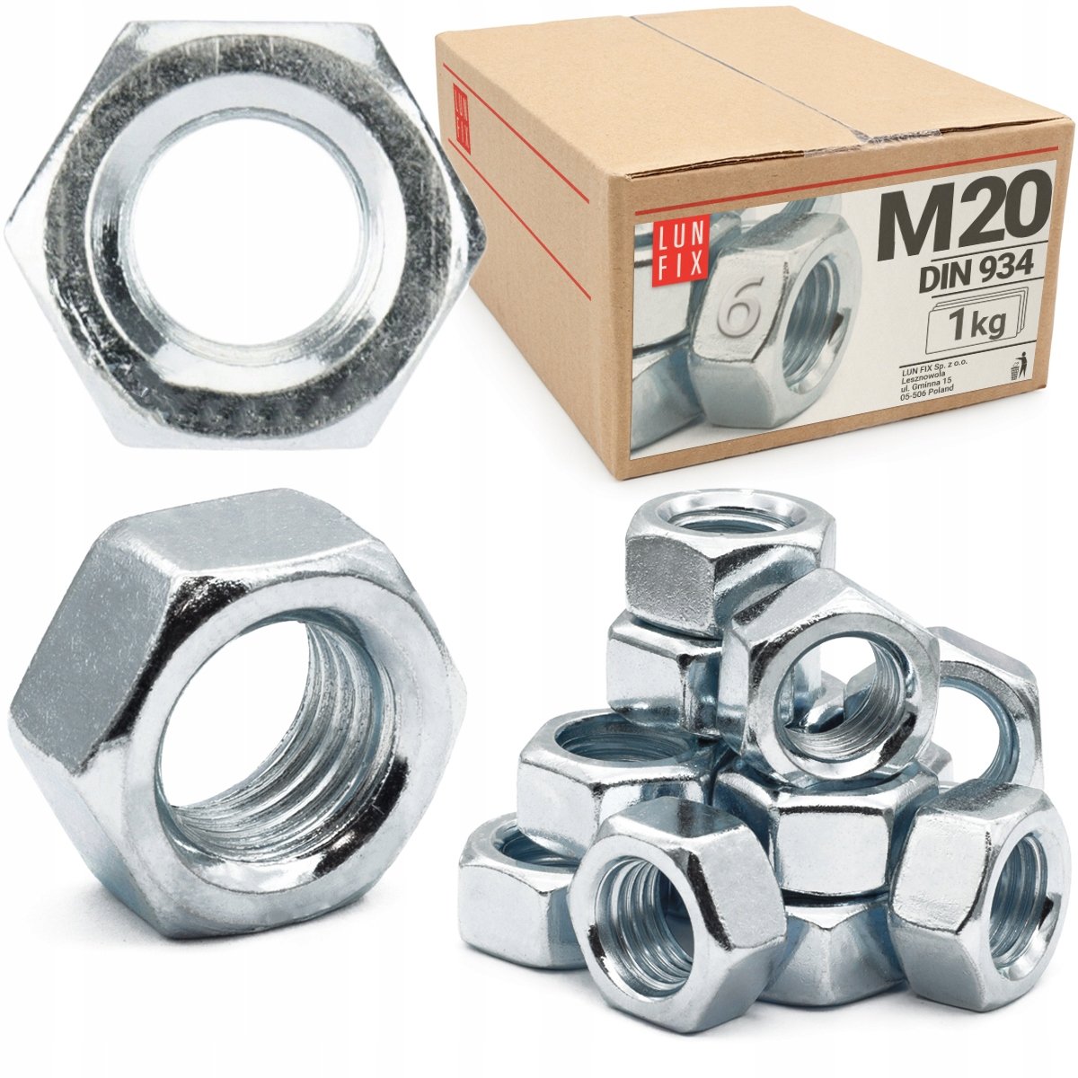 Nakrętka sześciokątna M20 6-kątna metryczna DIN 934 ocynk kl. 6 1kg - Lun Fix | Sklep EMPIK.COM