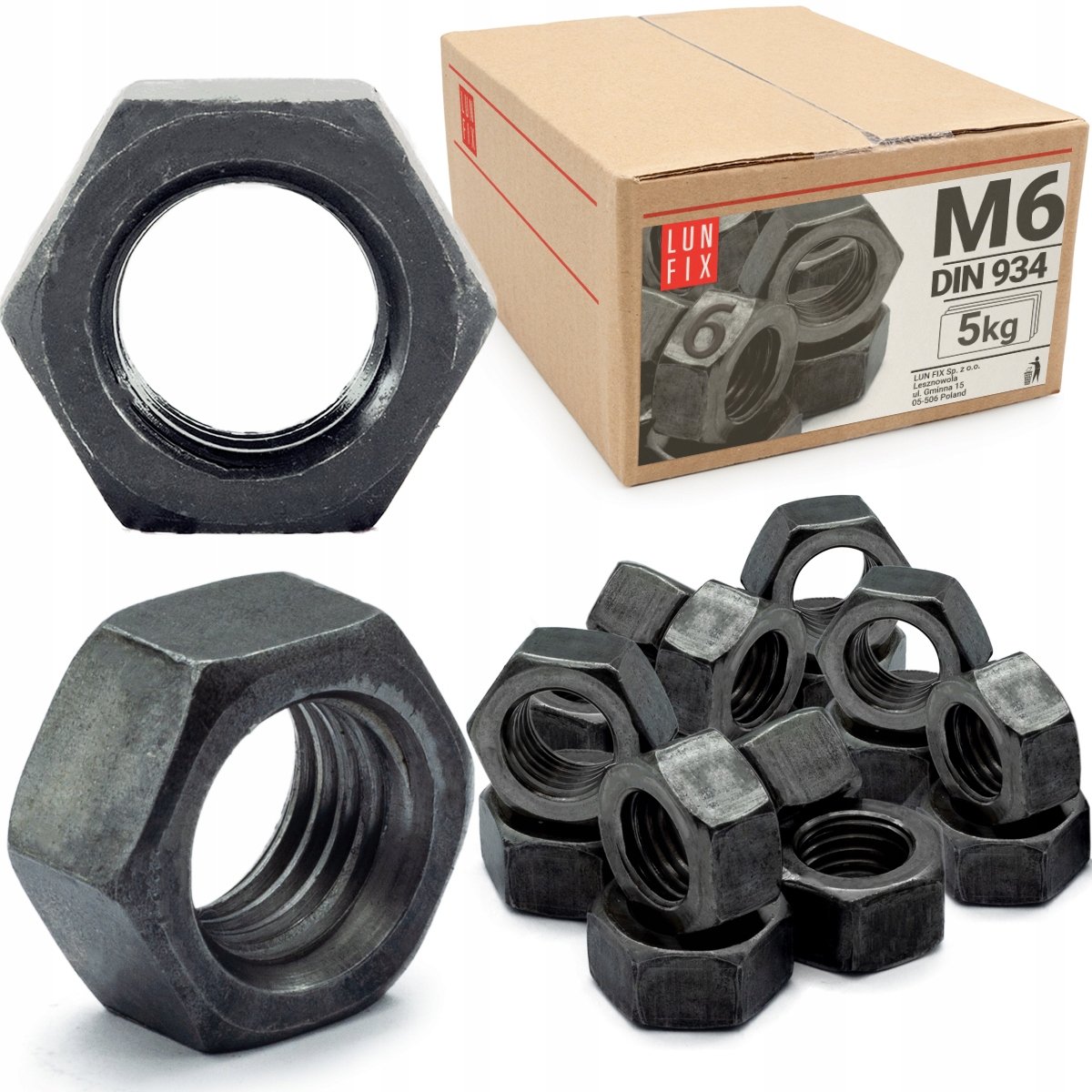 Nakrętka sześciokątna M6 6-kątna metryczna DIN 934 czarna kl. 6 5kg ...