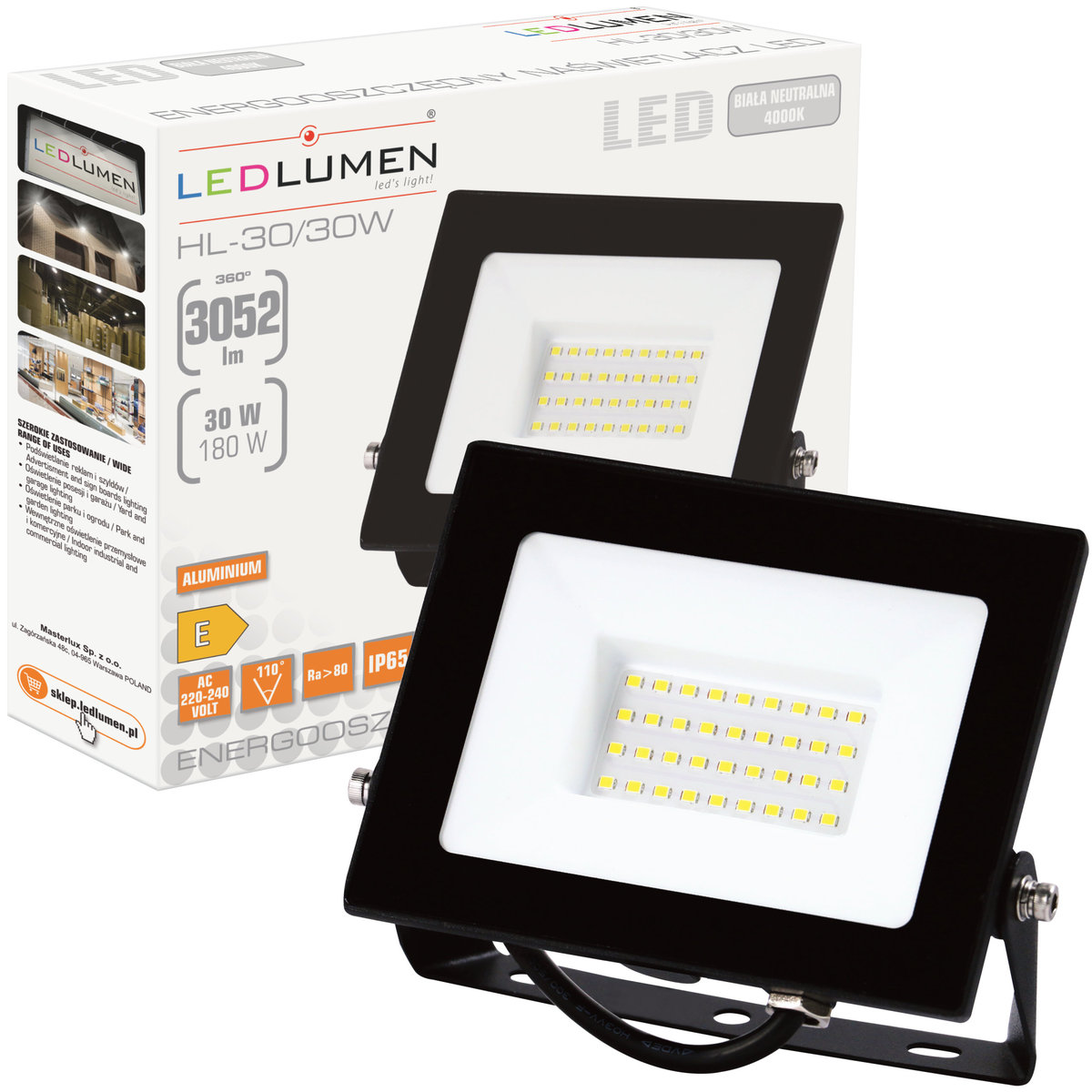 Naświetlacz LED 30W=180W 3052lm Halogen Reflektor Zewnętrzny Slim Lampa ...