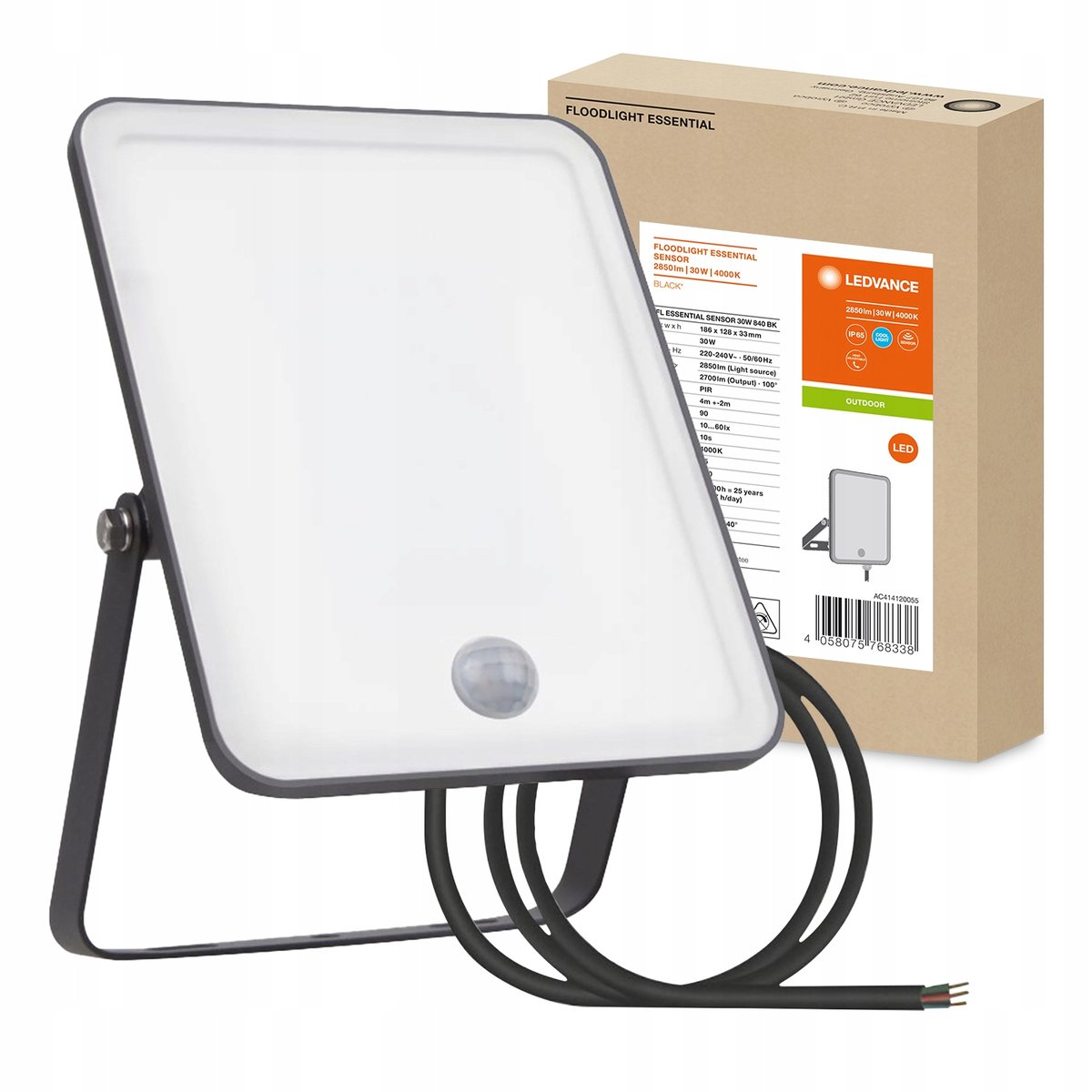 Naświetlacz LED 30W 4000K 2700lm IP65 Czarny z Czujnikiem Ruchu ...
