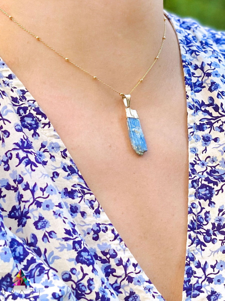 Naszyjnik Kyanit Surowy Złocony - Brazi Druse Jewelry | Moda Sklep EMPIK.COM