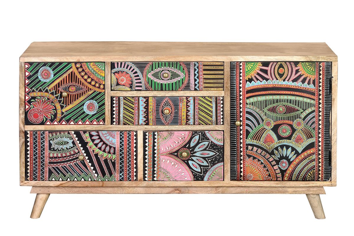 Natural and multi-colored mango wood dresser. Giner y Colomer 55x32x100 ...