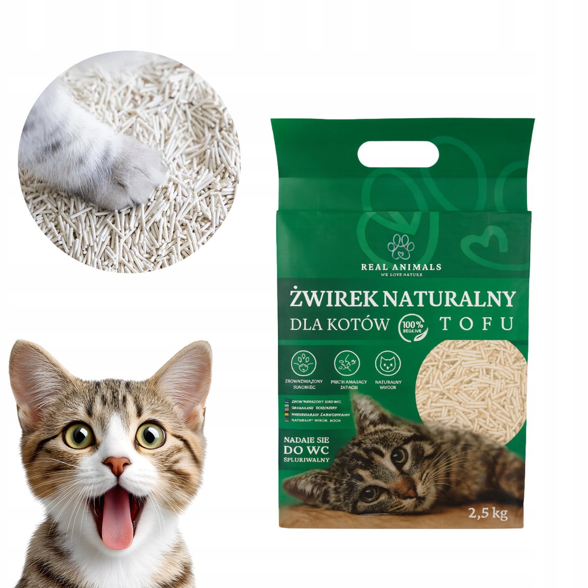 NATURALNY ŻWIREK DLA KOTA 2,5kg biodegradowalny 5L ekologiczny tofu ...
