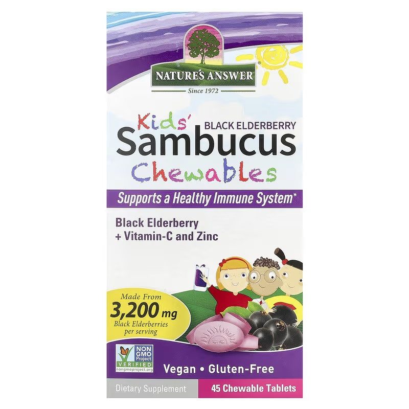 NATURE'S ANSWER Kid's Sambucus Chewables, Black Elderberry - Czarny bez ...