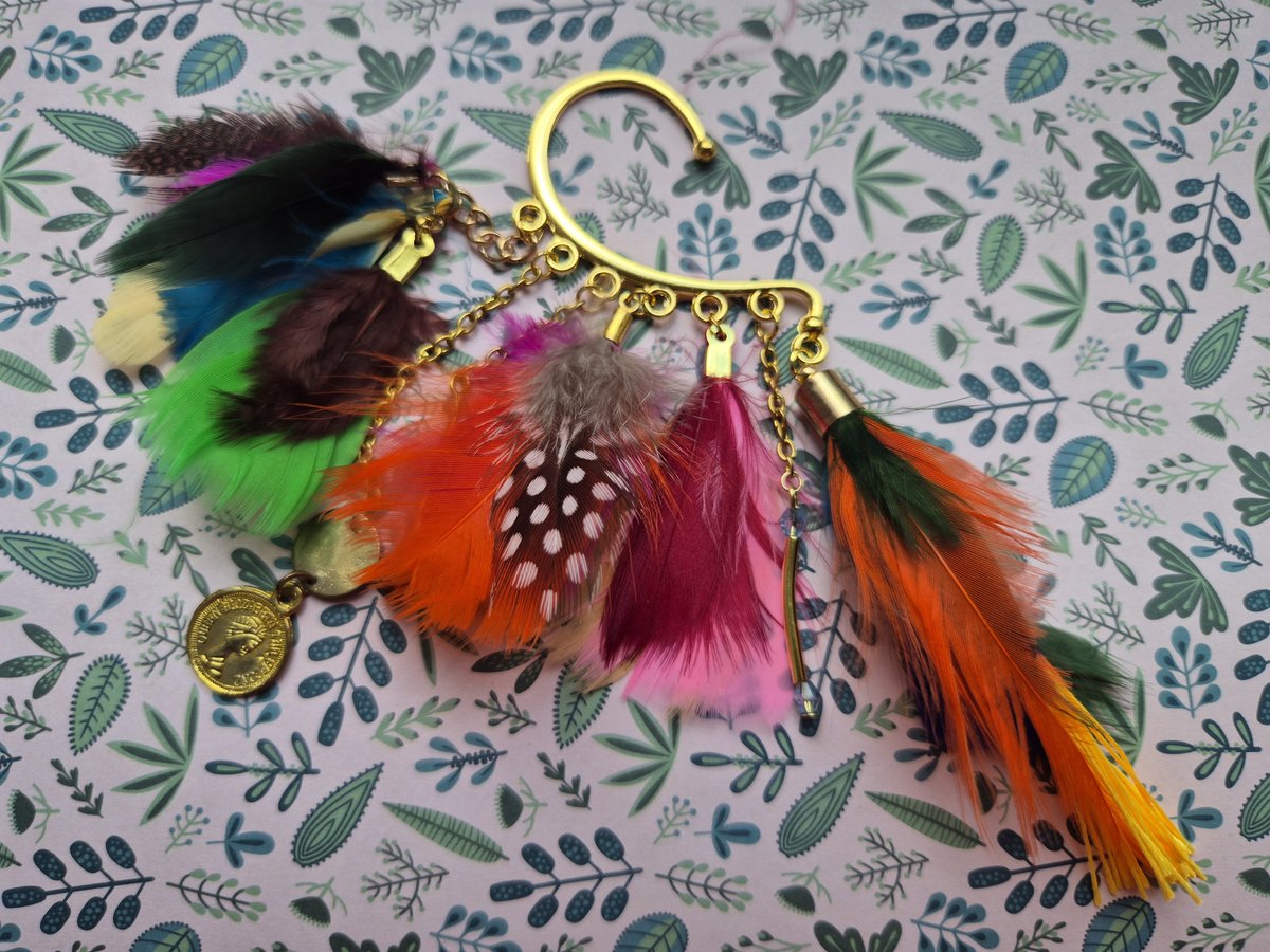 Nausznica z piórami robiona ręcznie Ruda Klara - RudaKlara | Moda Sklep ...