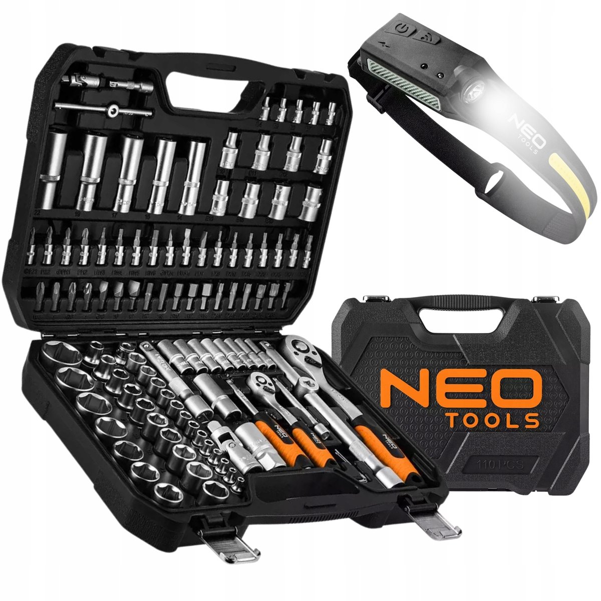 NEO Klucze Nasadowe 110 el. 1/4 1/2 Walizka + Latarka Czołowa Akumulatorowa - NEO TOOLS | Sklep ...