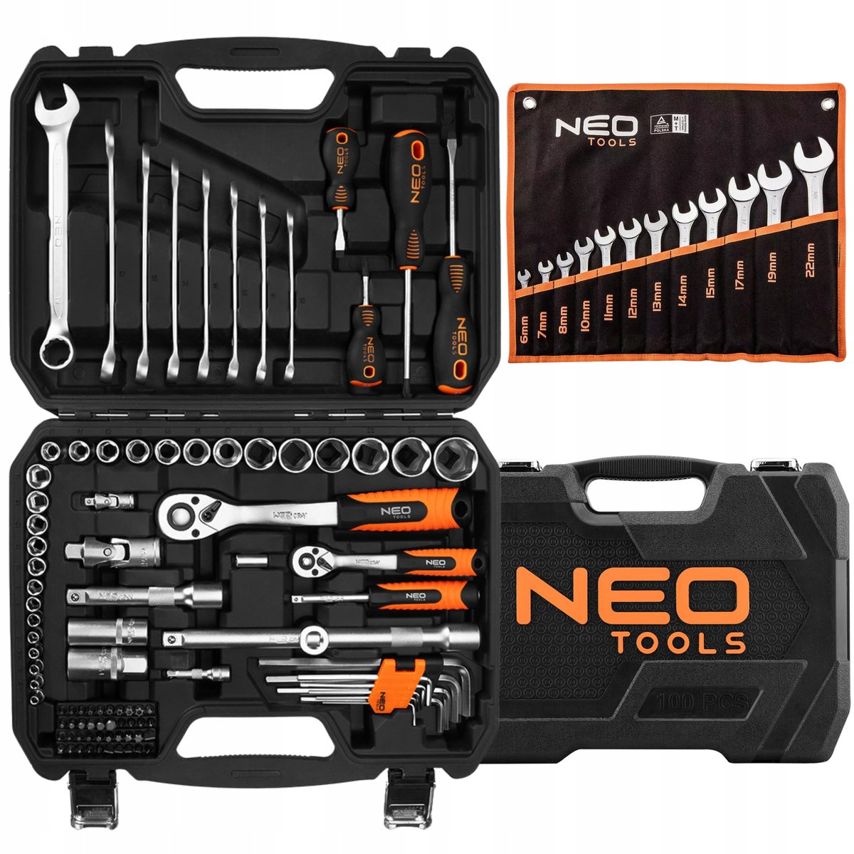 NEO Klucze Nasadowe Zestaw 100 el. 1/2" 1/4" +Klucze Płasko Oczkowe Płachta - NEO TOOLS | Sklep ...