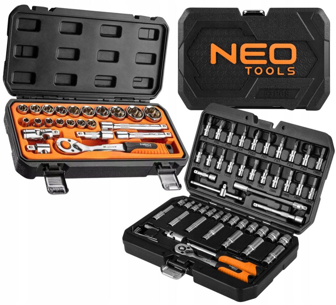 NEO TOOLS 2x Zestaw Kluczy Nasadowych w Walizce 1/2" 23 el. + 1/4" 53 el. - NEO TOOLS | Sklep ...