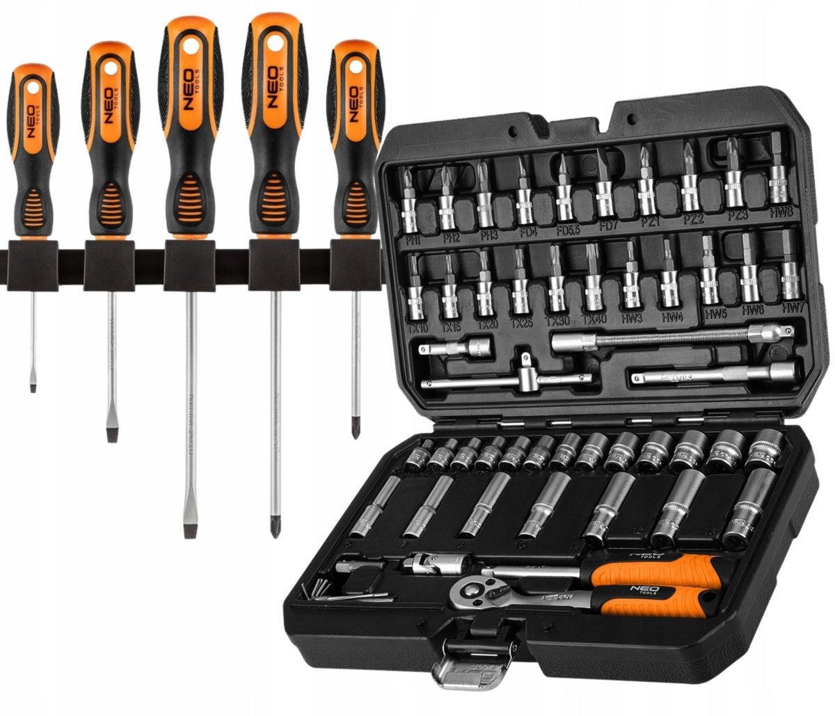 NEO TOOLS Klucze Nasadowe 1/4" 55el + Wkrętaki Magnetyczna Końcówka 5 szt - NEO TOOLS | Sklep ...
