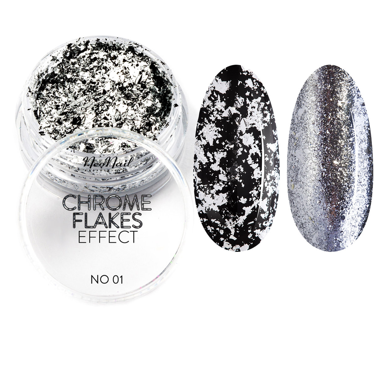 NEONAIL Pyłek CHROME FLAKES EFFECT Srebrny do zdobień No. 01 0,5 g ...