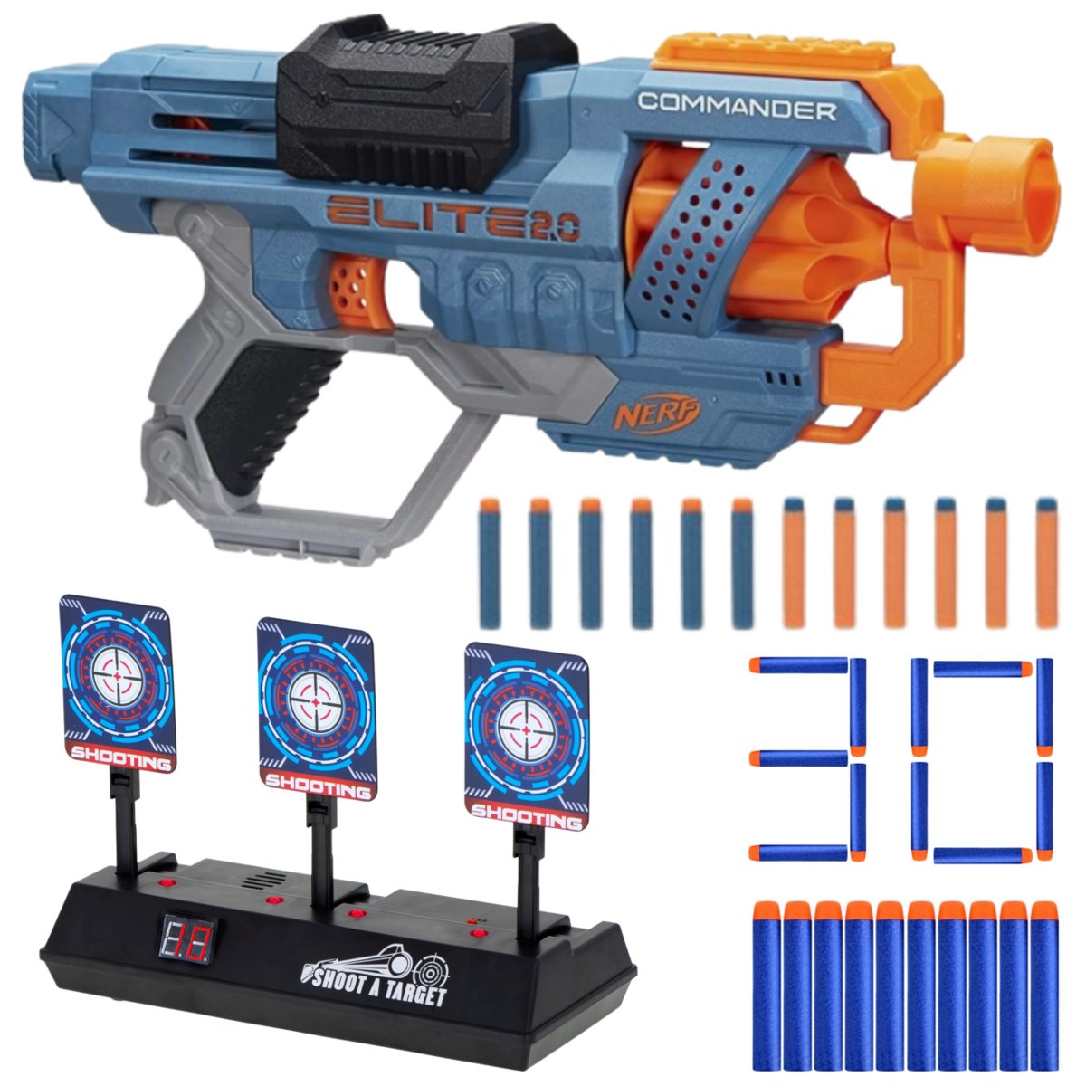 Nerf Commander Elite 2.0 Wyrzutnia + 30X Strzałki Elektroniczna Tarcza ...
