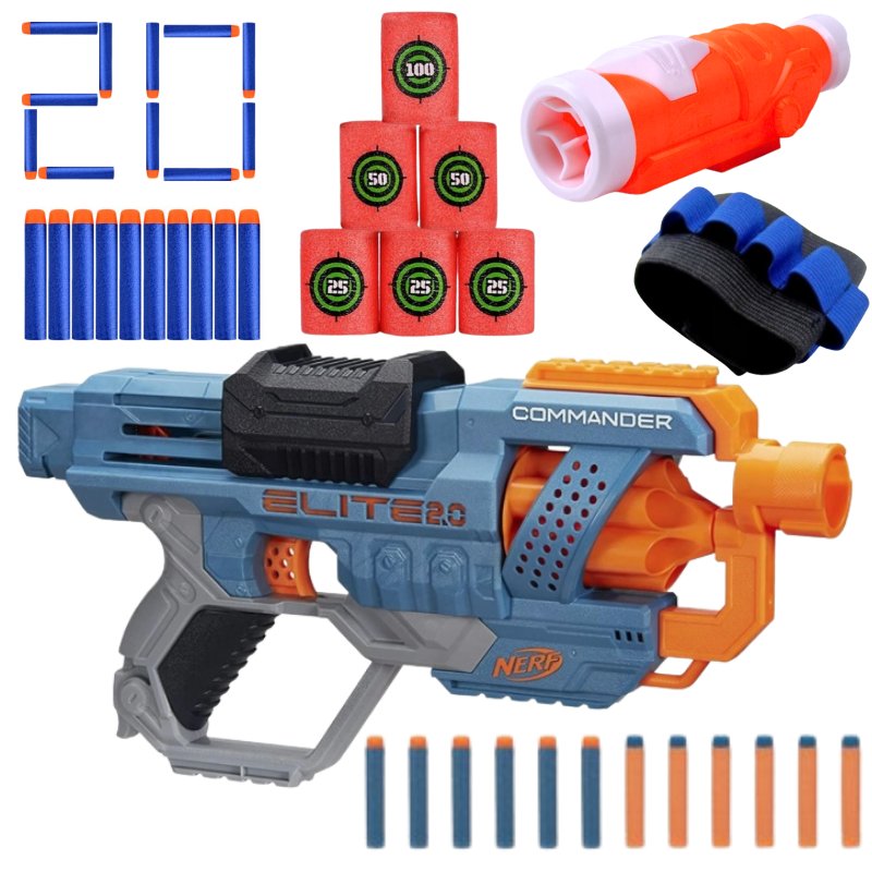 NERF COMMANDER ELITE 2.0 WYRZUTNIA + CELOWNIK STRZAŁKI BECZKI MAGAZYNEK ...