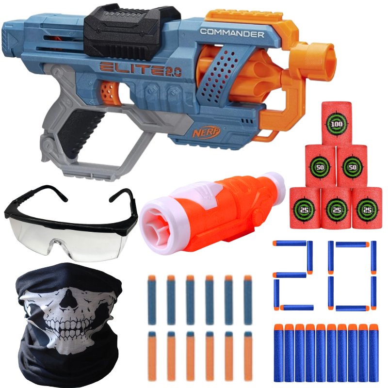 Nerf Commander Elite 2.0 Wyrzutnia + Okulary Strzałki Beczki Celownik ...