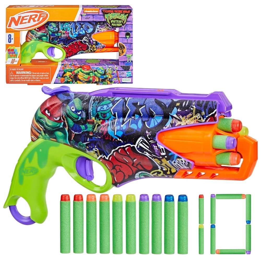 NERF WOJOWNICZE ŻÓŁWIE NINJA PISTOLET REWOLWER + STRZAŁKI DLA FANA ...