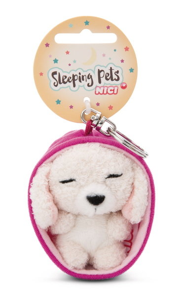 NICI 49992 Brelok Sleeping Pets pies pudel biały 8cm, koszyk różowy ...
