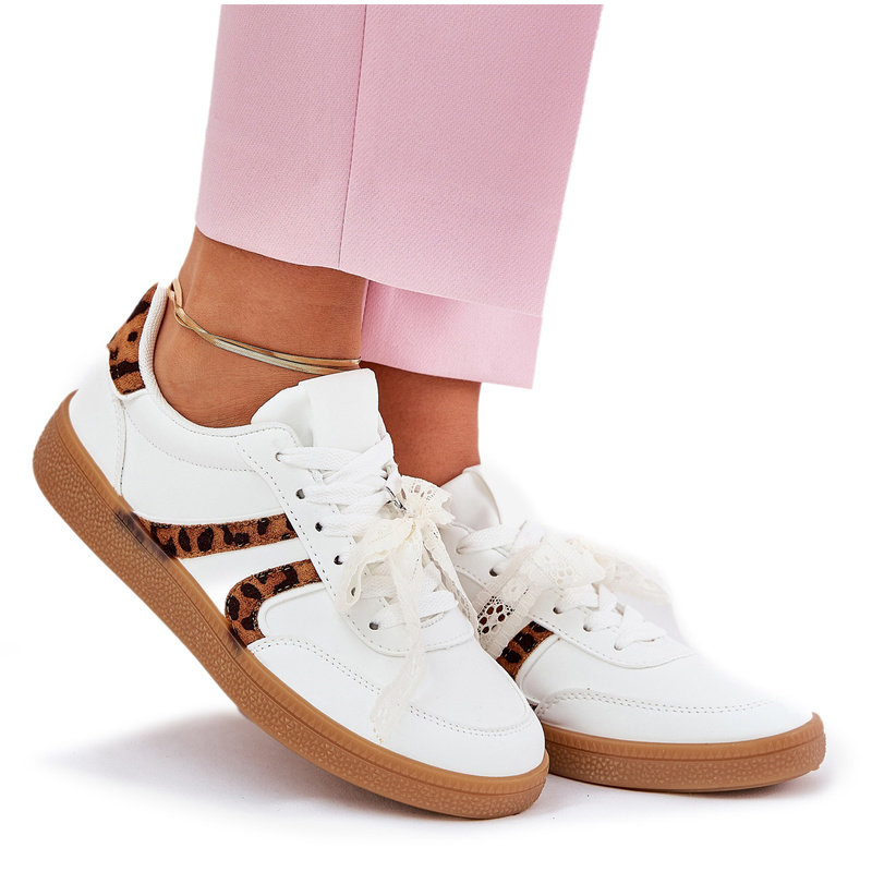 Niskie Sneakersy Damskie Z Koronką Panterka Białe Zielle -37 ...