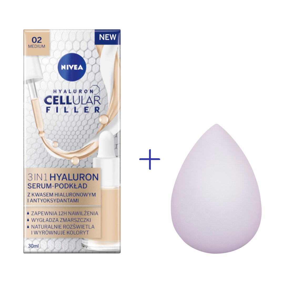 Nivea, Hyaluron Cellular Filler, Serum-podkład Naturalny, 30ml + Gąbka ...