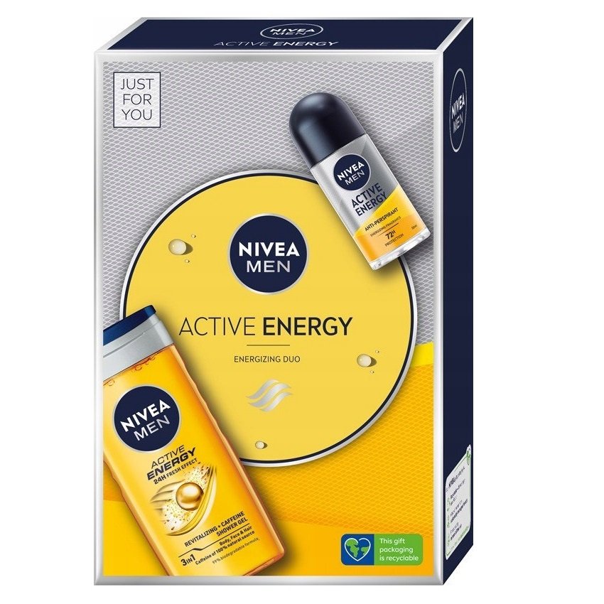 Nivea, Men Zestaw Prezentowy Active Energy Deo Roll-On + Żel Pod ...