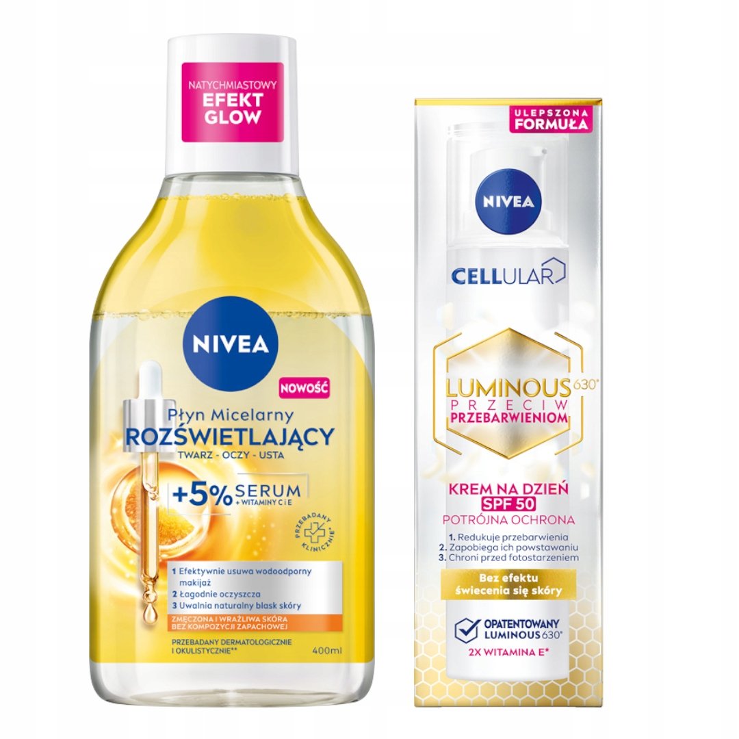 NIVEA Płyn micelarny z 5% serum 500ml + LUMINOUS Krem na przebarwienia 40ml | Sklep EMPIK.COM